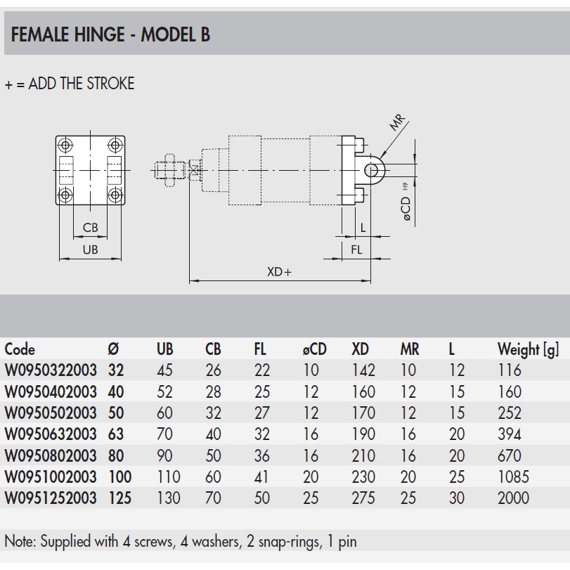 W0950402003 Female Hinge - Model B 040 | DamenCNC B.V.