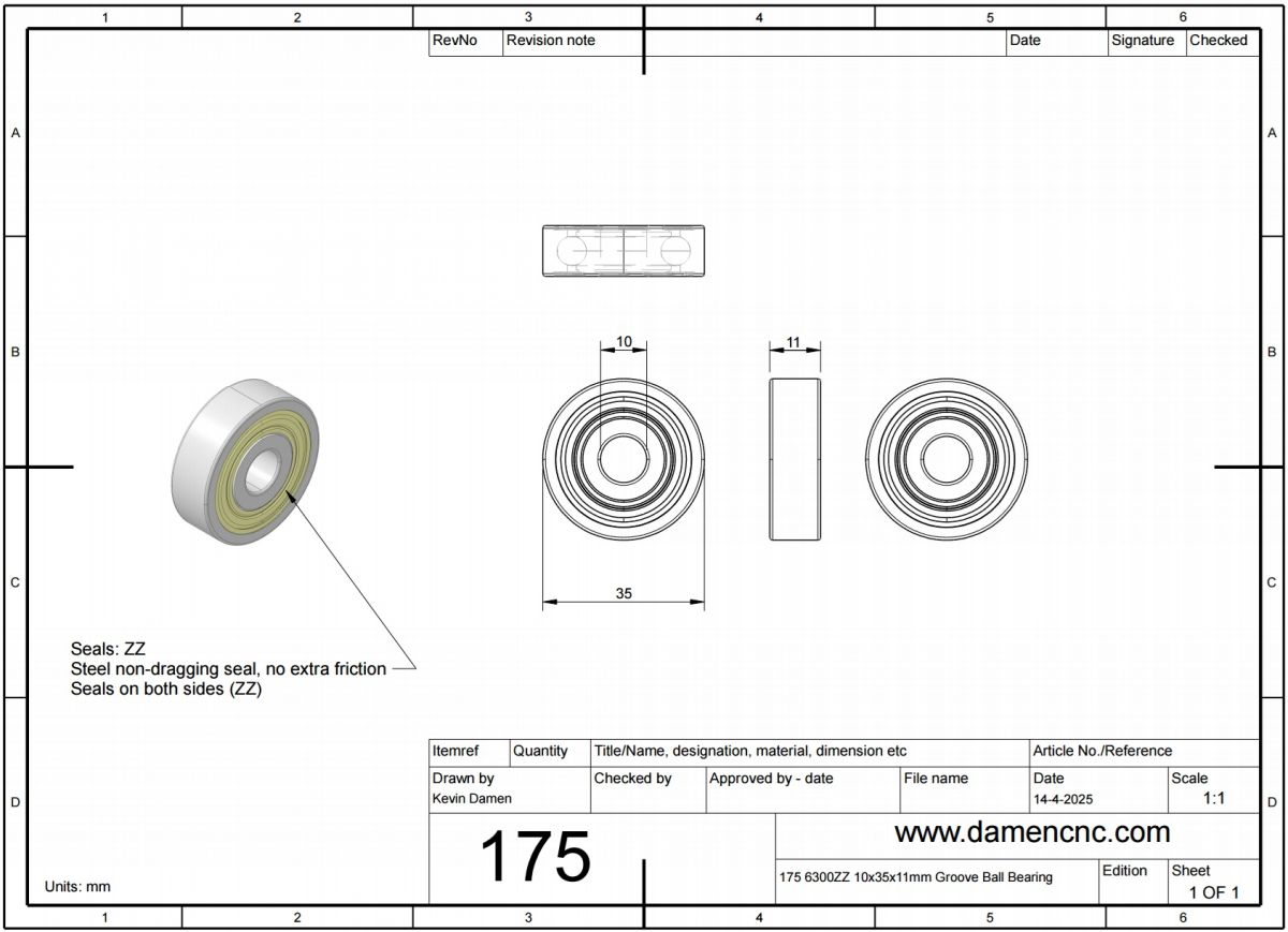 6300ZZ 10x35x11mm Groove Ball Bearing | DamenCNC B.V.