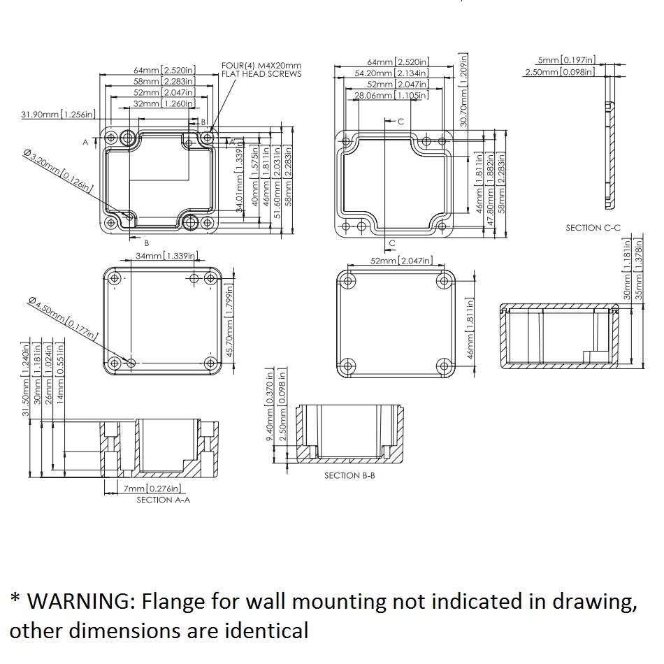 Die Cast Metal Enclosure, with seal, and flange, 65x58x35mm | DamenCNC B.V.
