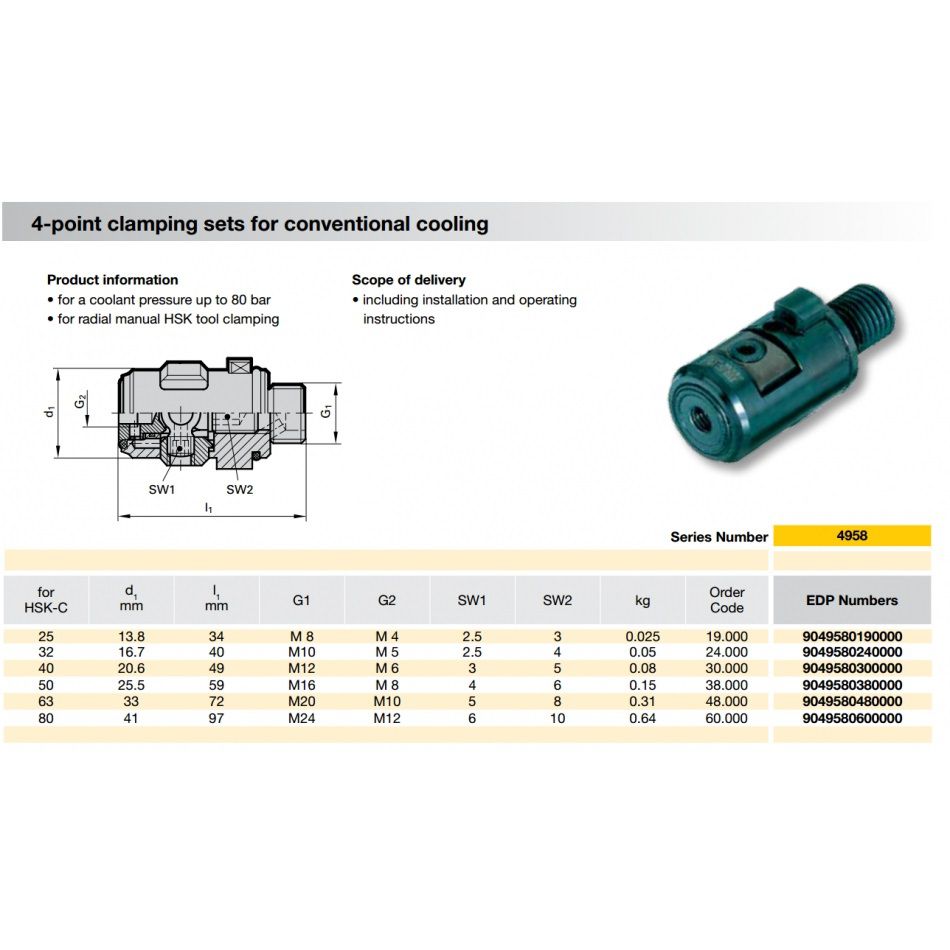 HSK40-C Guhring 4958 4-point clamping set for conventional cooling ...